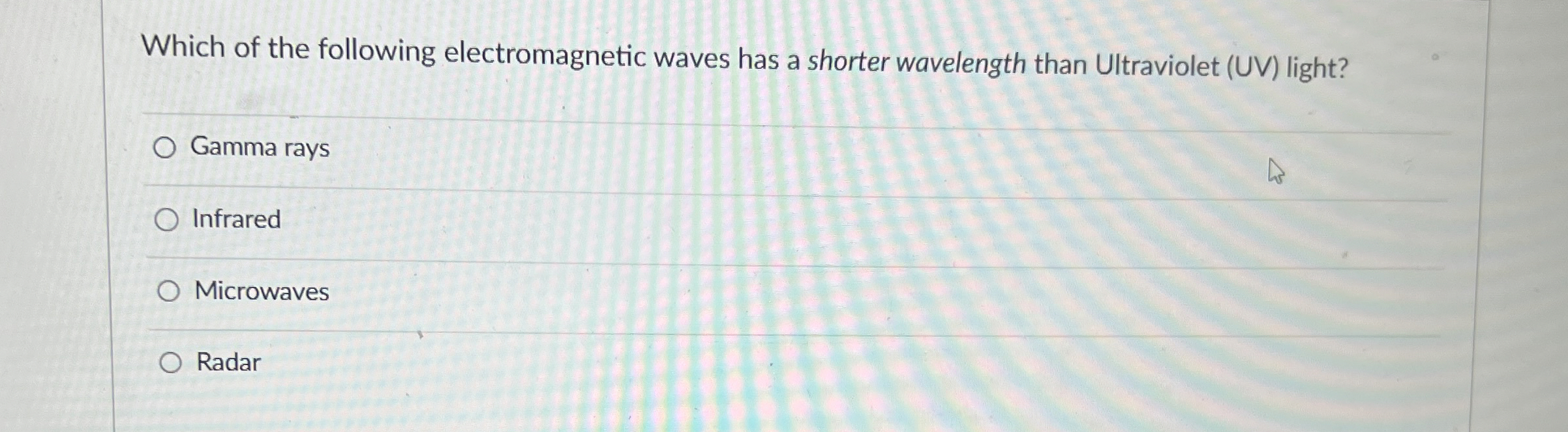 Solved Which of the following electromagnetic waves has a | Chegg.com
