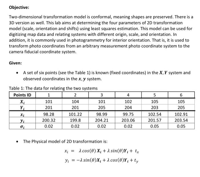 Solved Objective: Two-dimensional transformation model is | Chegg.com
