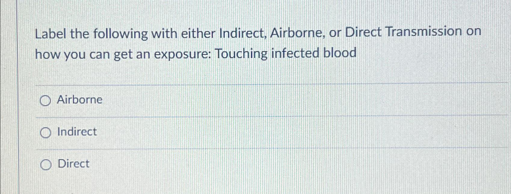 Solved Label the following with either Indirect, Airborne, | Chegg.com