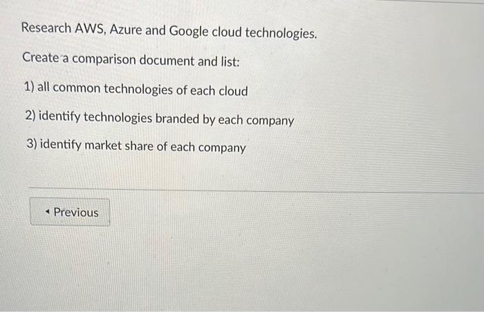 Solved Research AWS, Azure and Google cloud technologies. | Chegg.com