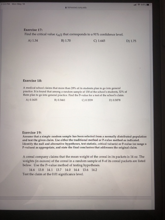 Solved Exercise 3: Find the Z-score corresponding to the | Chegg.com