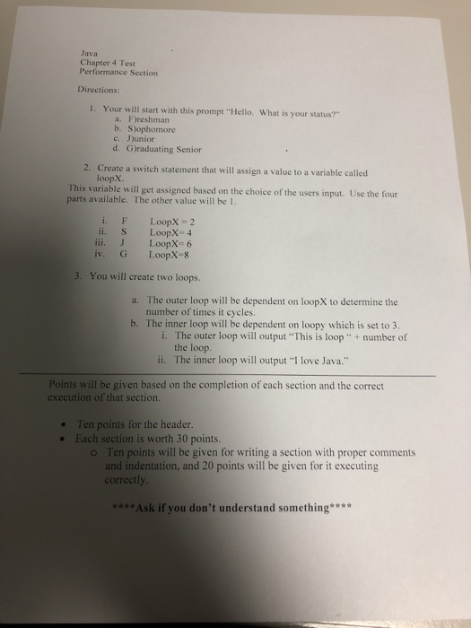 Solved Java Chapter 4 Test Performance Section Directions: | Chegg.com