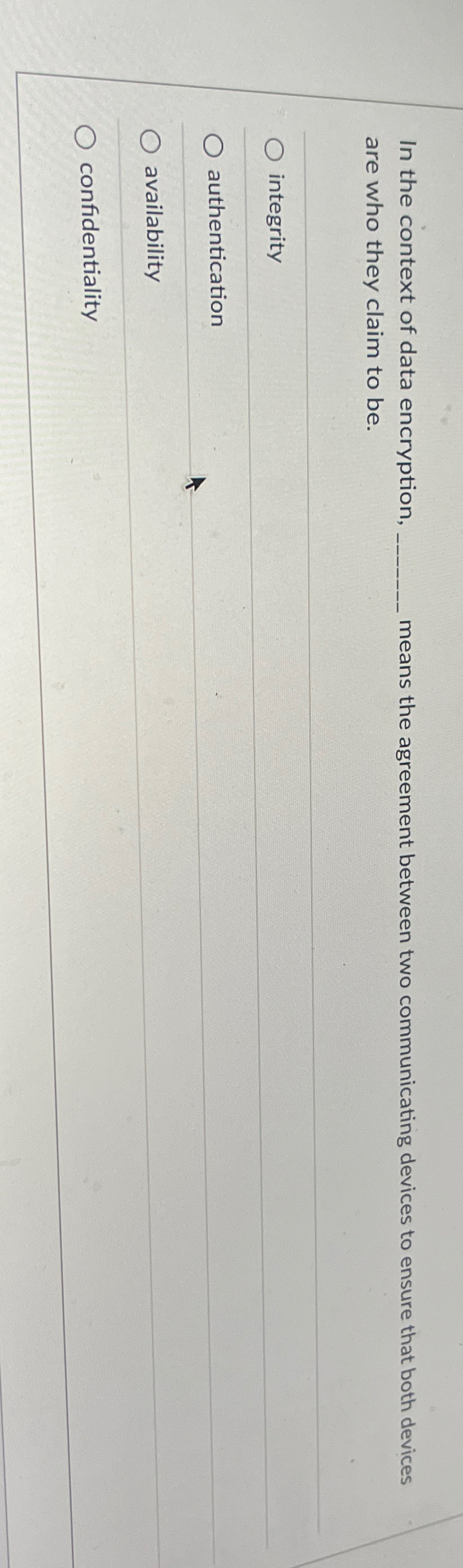 Solved In the context of data encryption, ﻿means the | Chegg.com