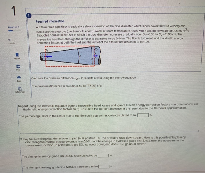 Solved 1 0 Part 1 of 3 Required Information A diffuser in a | Chegg.com
