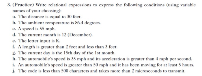 Solved 3. (Practice) Write relational expressions to express | Chegg.com