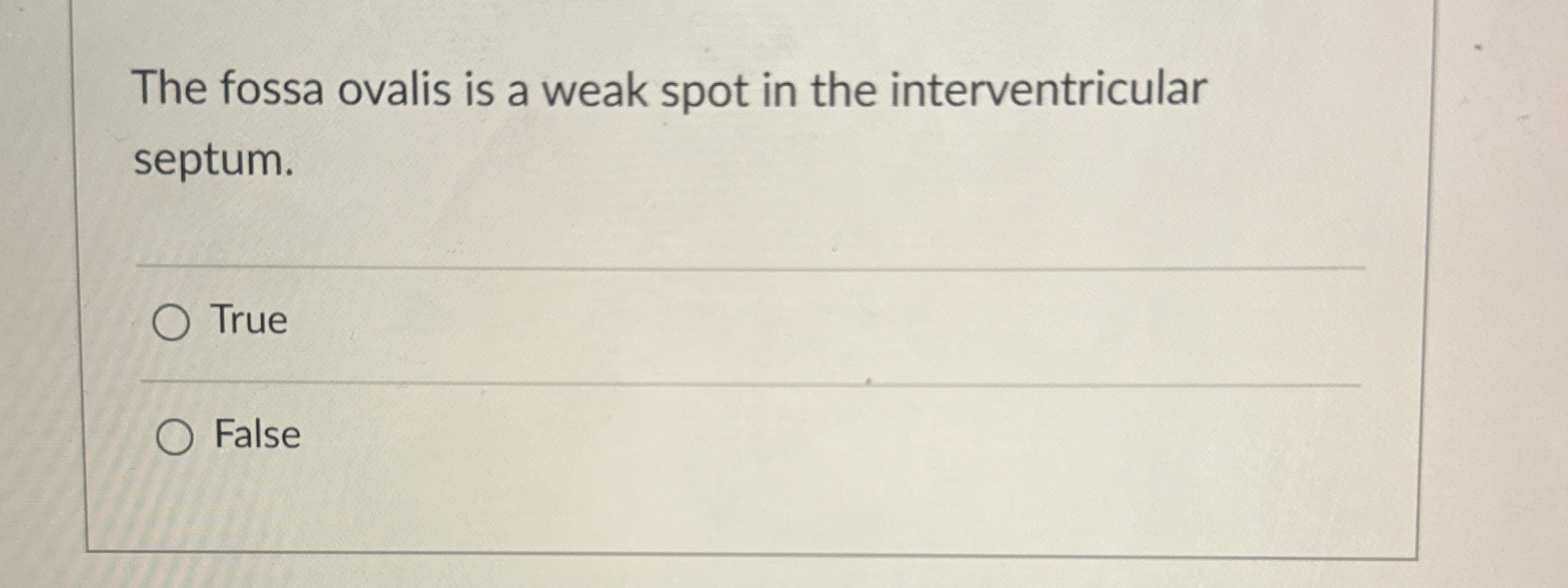 Solved The fossa ovalis is a weak spot in the | Chegg.com