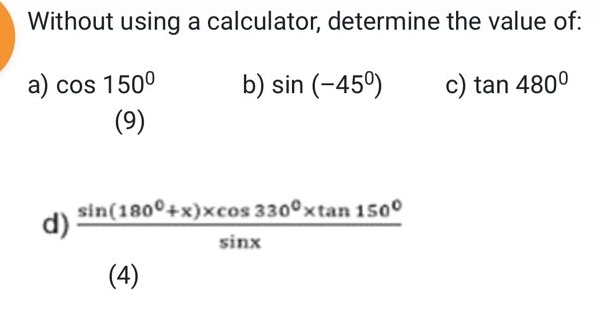 Solved Without using a calculator, determine the value | Chegg.com