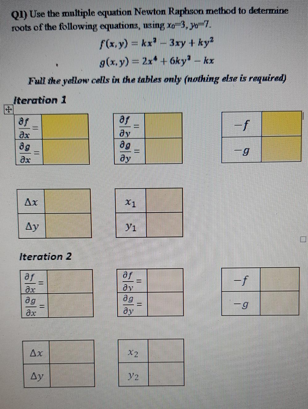 Solved QI) Use the multiple equation Newton Raphson method | Chegg.com