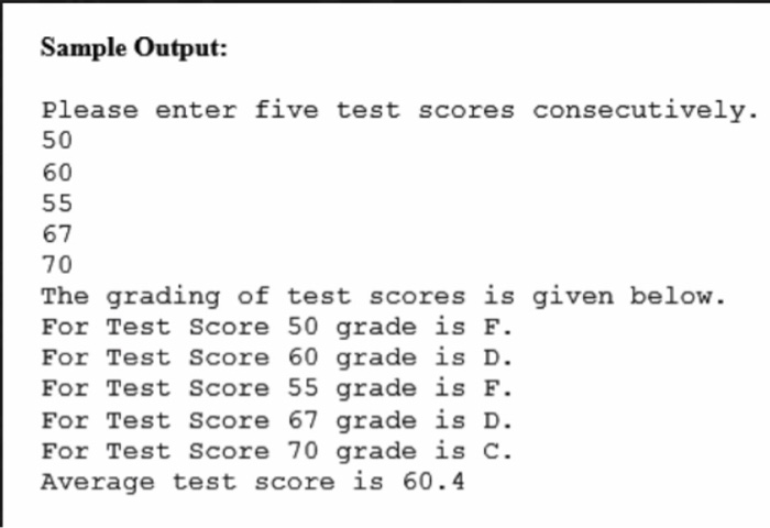 Solved Write a program that asks the user to enter five test | Chegg.com