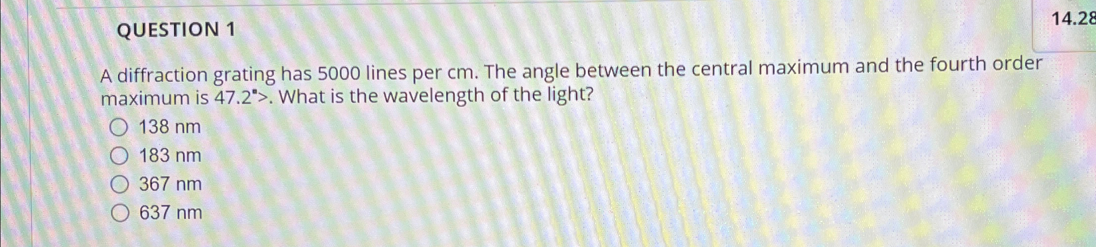 Solved QUESTION 1A diffraction grating has 5000 ﻿lines per | Chegg.com