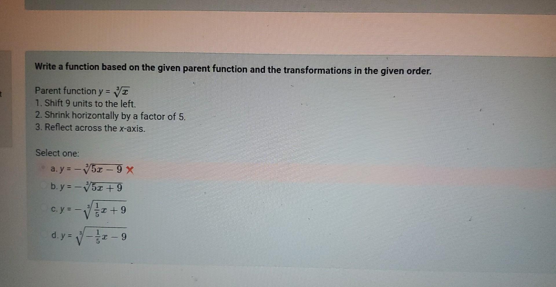 Solved Write a function based on the given parent function | Chegg.com