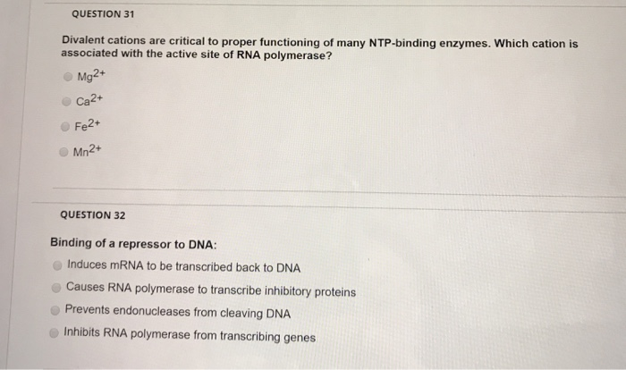 Solved QUESTION 31 Divalent cations are critical to proper | Chegg.com