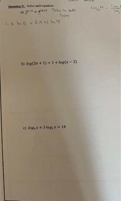 Solved 51−x=42x+2 Take in both sides 5=2x+2ln4 | Chegg.com