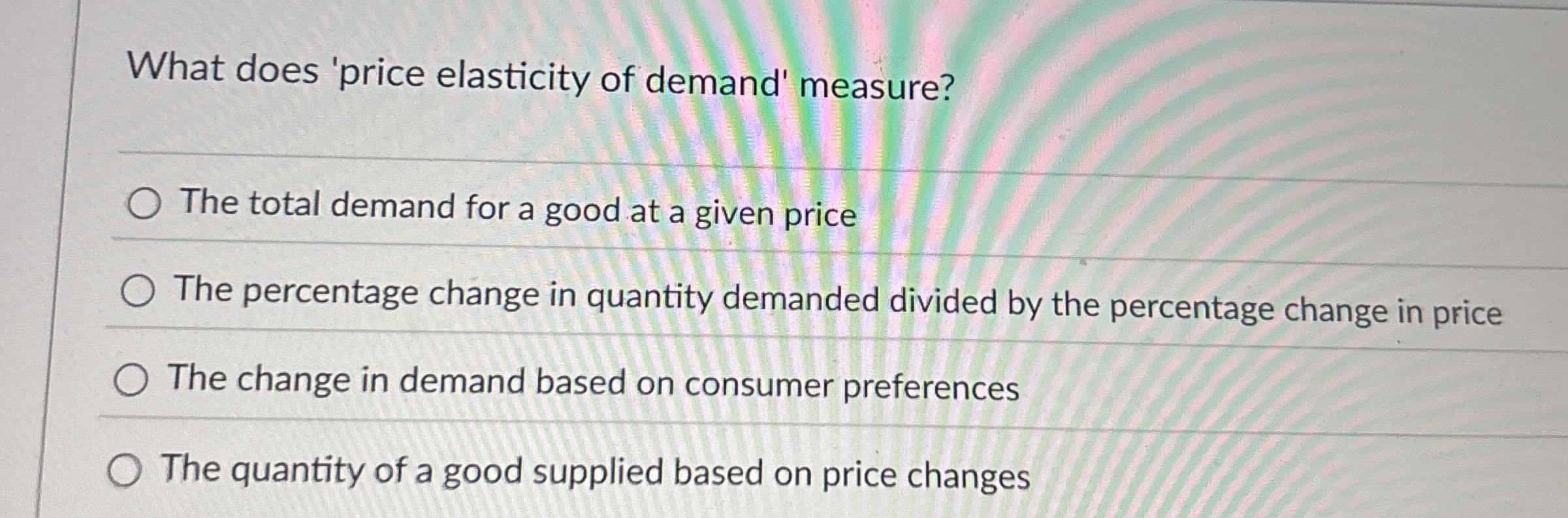 What does 'price elasticity of demand' measure?The | Chegg.com