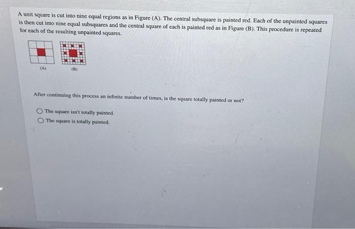 Solved A unit square is cut into nine equal regions as in | Chegg.com