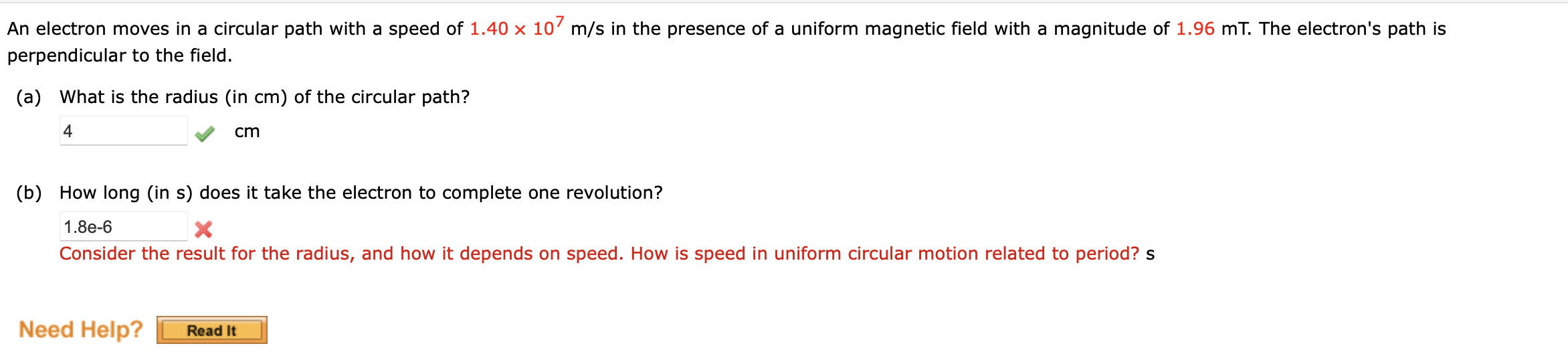 Solved An electron moves in a circular path with a speed of | Chegg.com