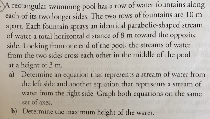 Solved - A rectangular swimming pool has a row of water | Chegg.com