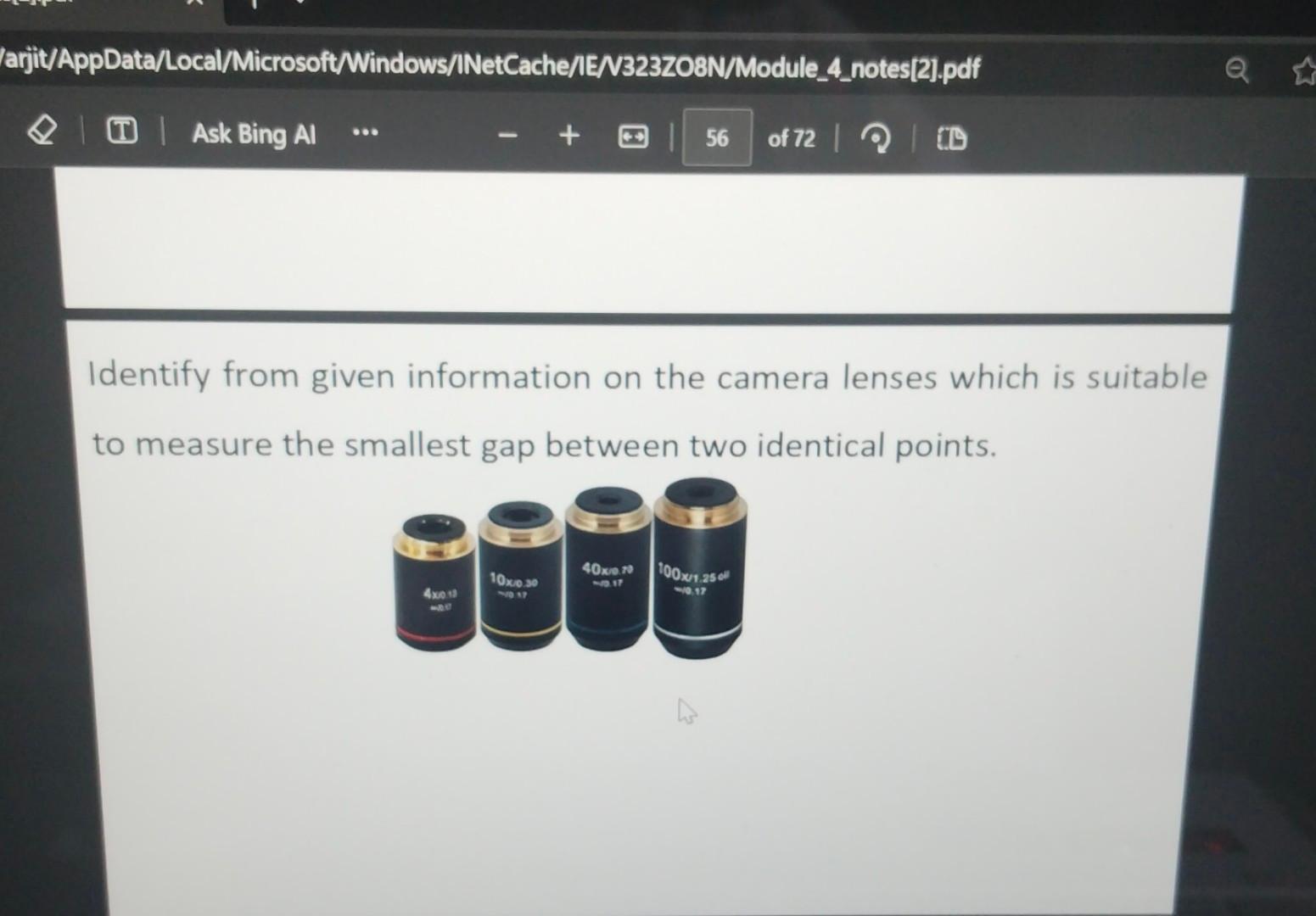 Solved Identify from given information on the camera lenses | Chegg.com