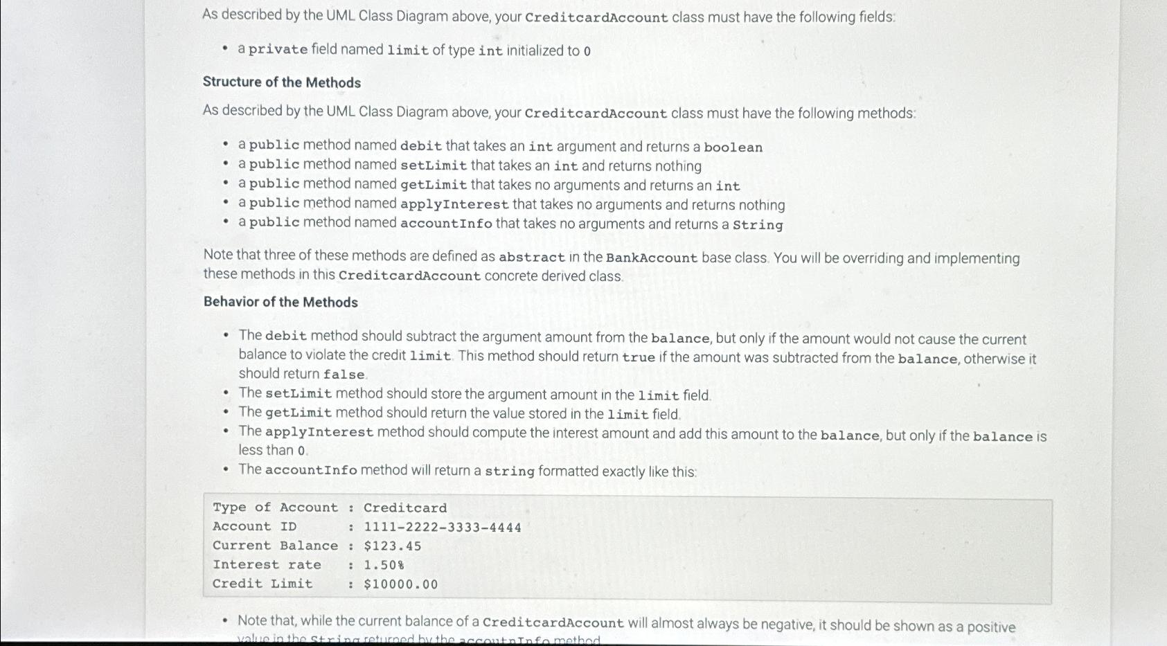 Solved As described by the UML Class Diagram above, your | Chegg.com
