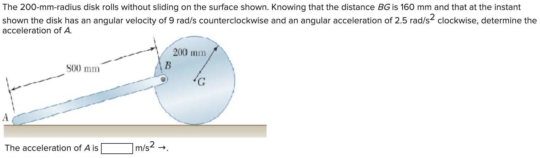 Solved The 200-mm-radius disk rolls without sliding on the | Chegg.com