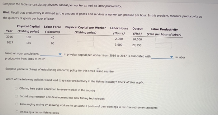 Solved Complete the table by calculating physical capital | Chegg.com