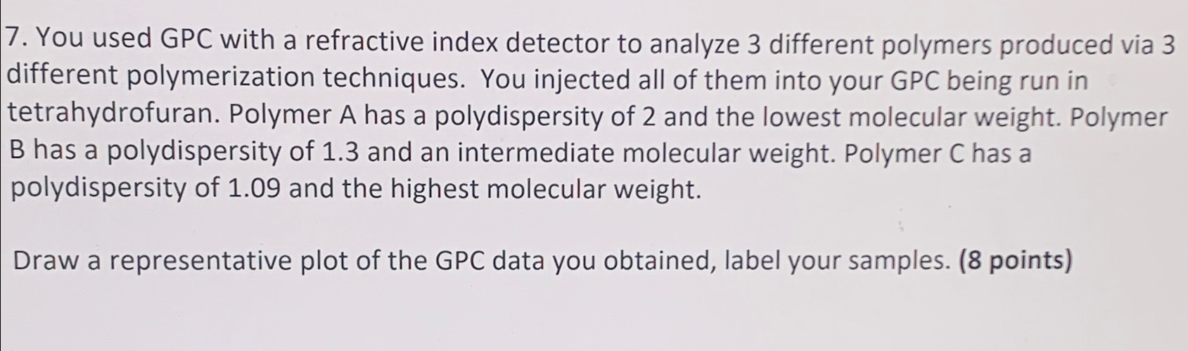Solved You used GPC with a refractive index detector to | Chegg.com