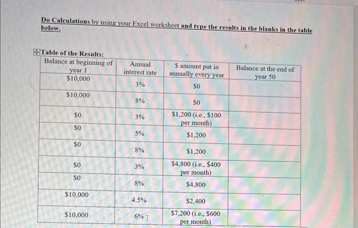 Solved (1) Develop an Excel spreadsheet for calculating | Chegg.com