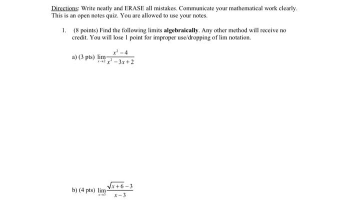 Solved Directions: Write neatly and ERASE all mistakes. | Chegg.com