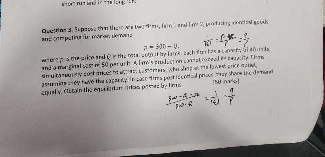 Solved short run and in the long run.Question 3. ﻿Suppose | Chegg.com