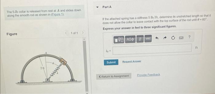 Solved The 5-lb collar is released from rest at A and slides | Chegg.com
