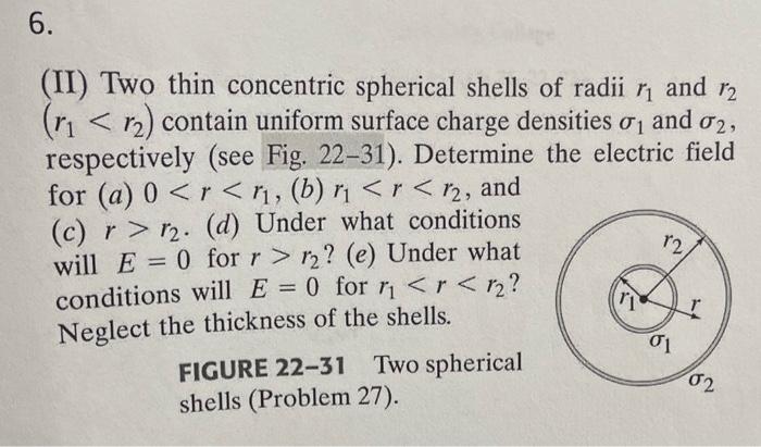 Solved (II) Two thin concentric spherical shells of radii r1 | Chegg.com