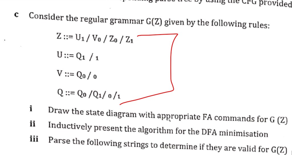 Solved c Consider the regular grammar G(Z) ﻿given by the | Chegg.com