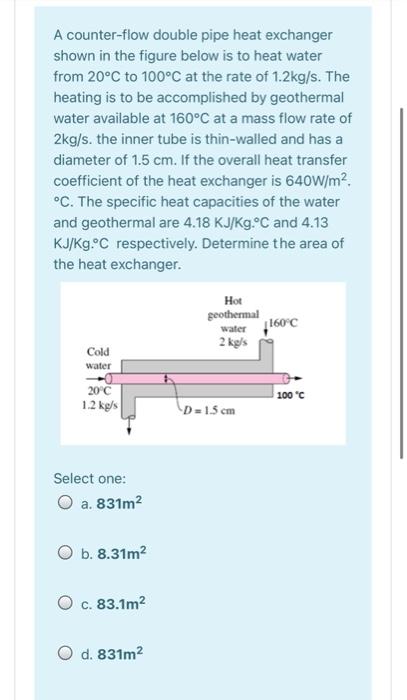 Solved A counter-flow double pipe heat exchanger shown in | Chegg.com