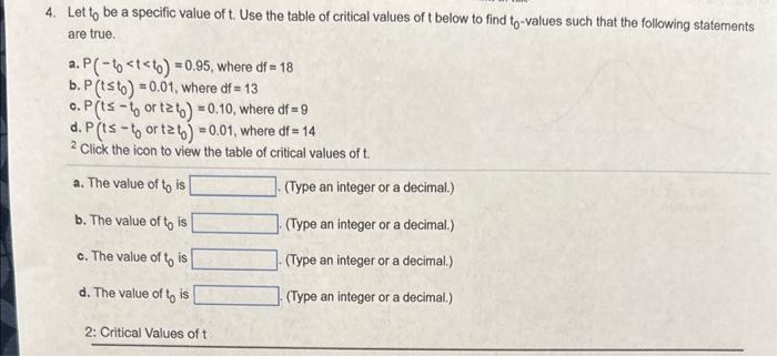 Solved 4. Let t0 be a specific value of t. Use the table of | Chegg.com