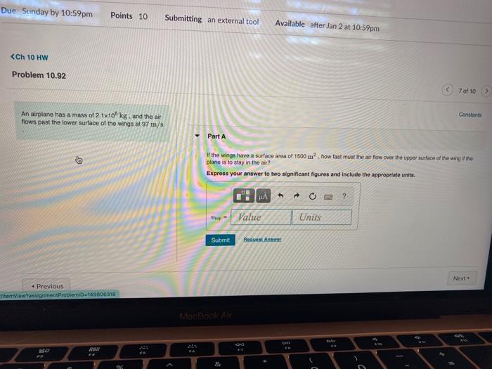 Solved Part A If the wings have a surface area of 1500 m2 , | Chegg.com