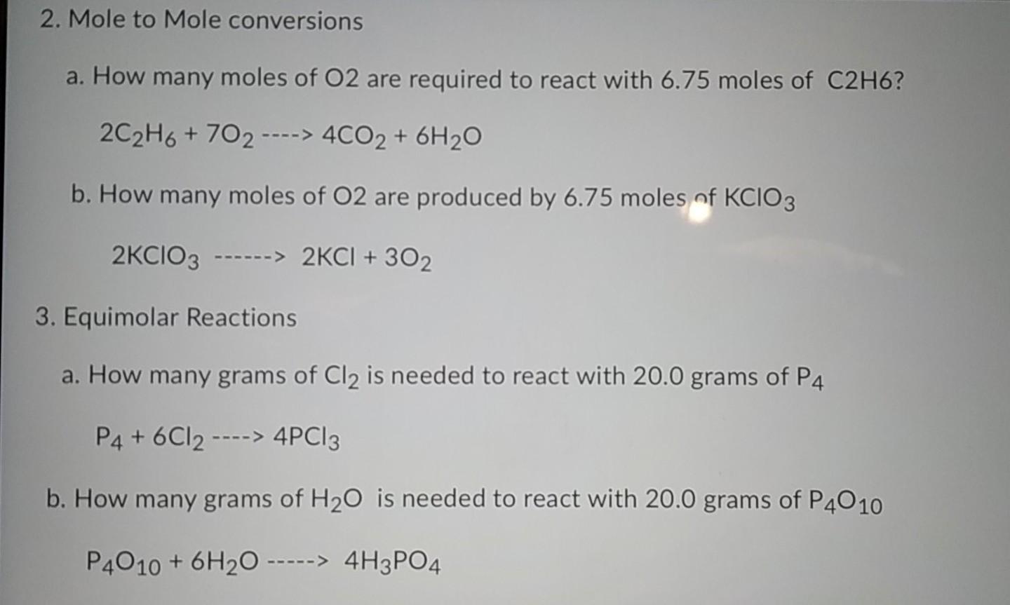 Solved 2. Mole to Mole conversions a. How many moles of O2 | Chegg.com