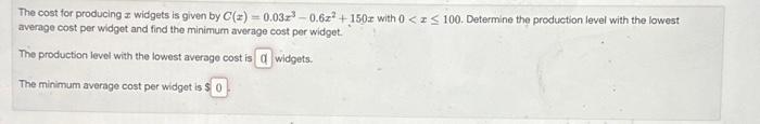 Solved The cost for producing a widgets is given by C(x) = | Chegg.com