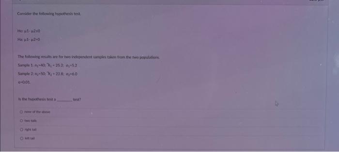 Solved Consider the following twpothesks ted. Ho 111−12200 | Chegg.com