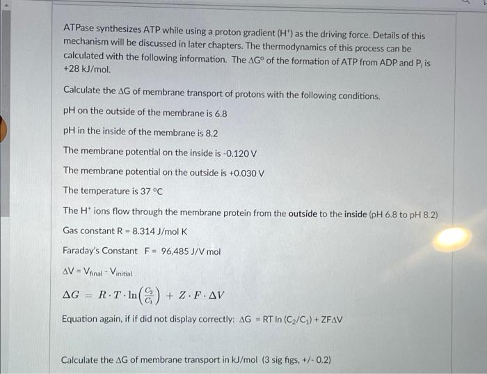 Solved 3 ATPase synthesizes ATP while using a proton | Chegg.com
