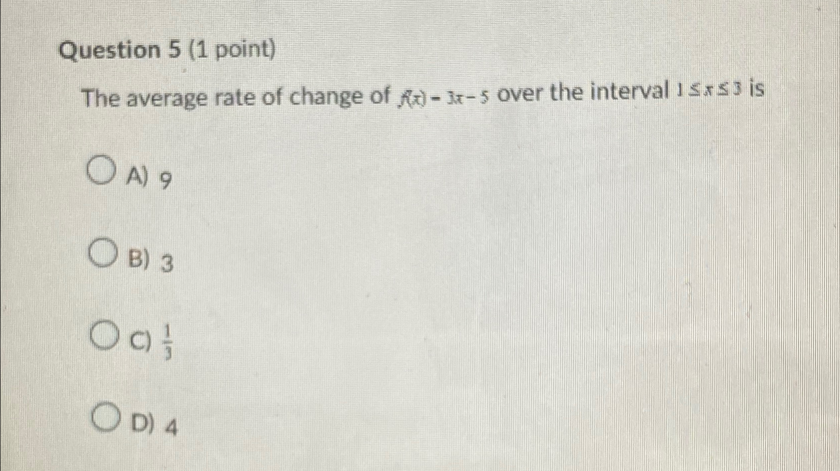 Solved Question 5 (1 ﻿point)The average rate of change of | Chegg.com