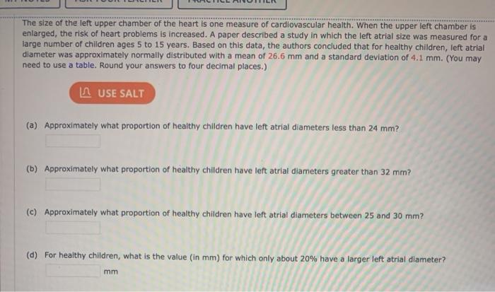 Solved The size of the left upper chamber of the heart is | Chegg.com