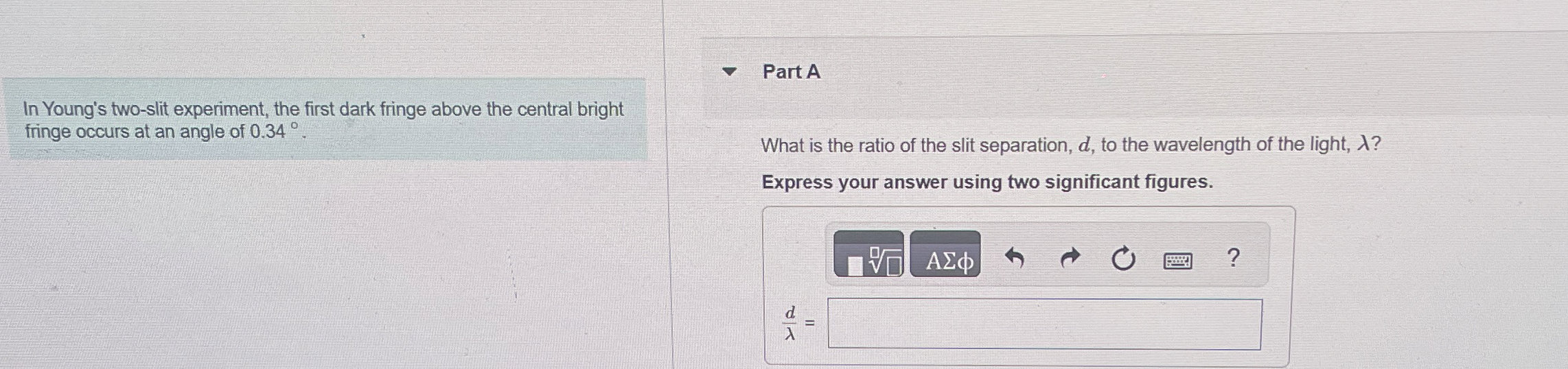 Solved In Young's two-slit experiment, the first dark fringe | Chegg.com