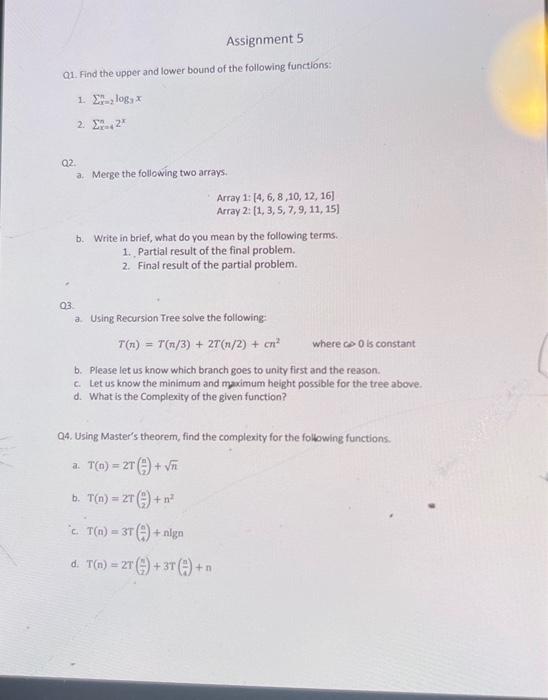 Solved Q1. Find the upper and lower bound of the following | Chegg.com