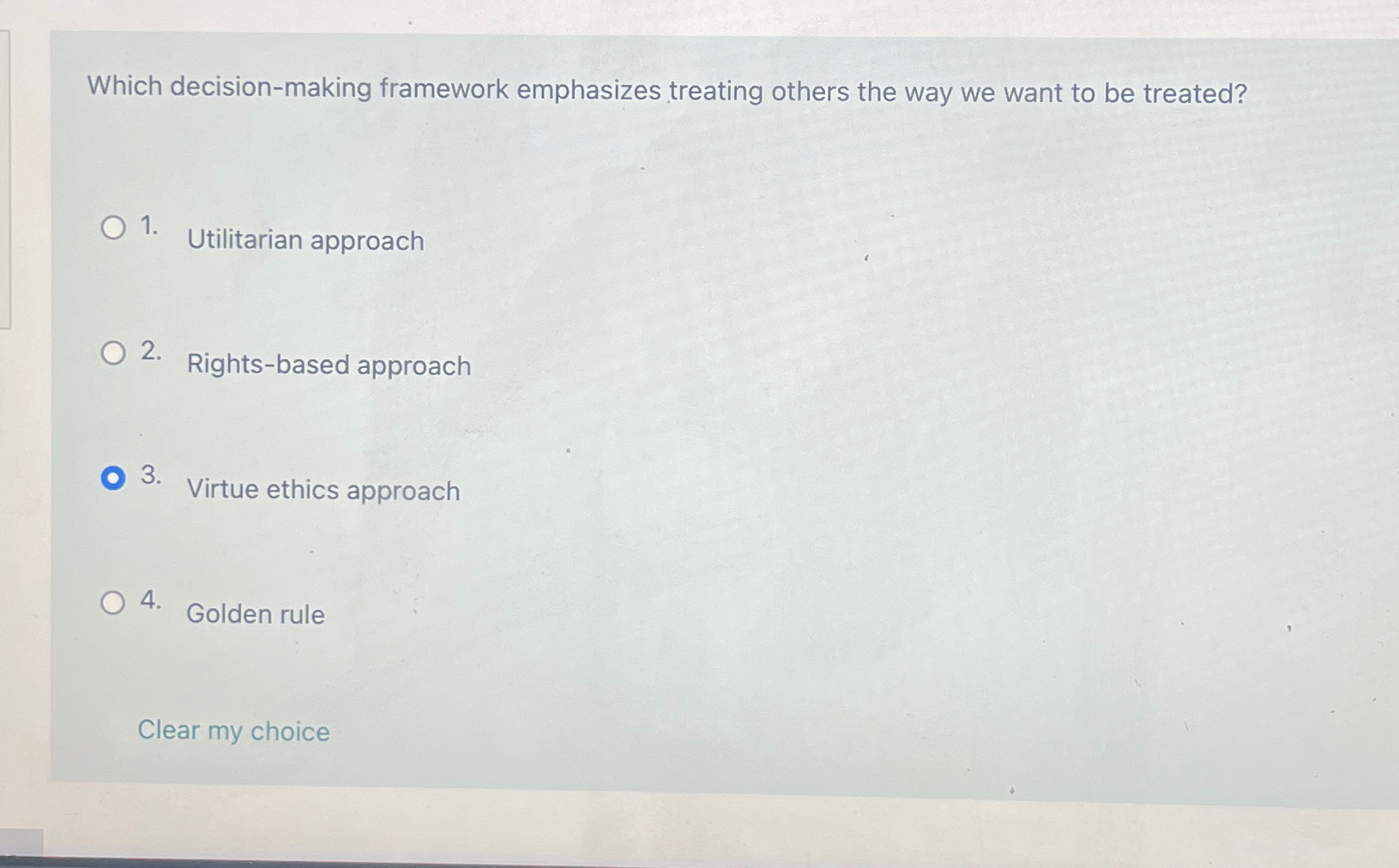 Solved Which decision-making framework emphasizes treating | Chegg.com