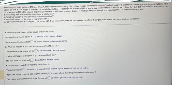 Solved BAD Company's stock price is $30, and it has 4.0 | Chegg.com