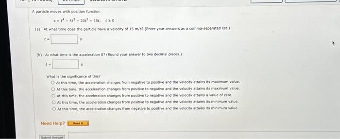 Solved A particle moves with position function | Chegg.com