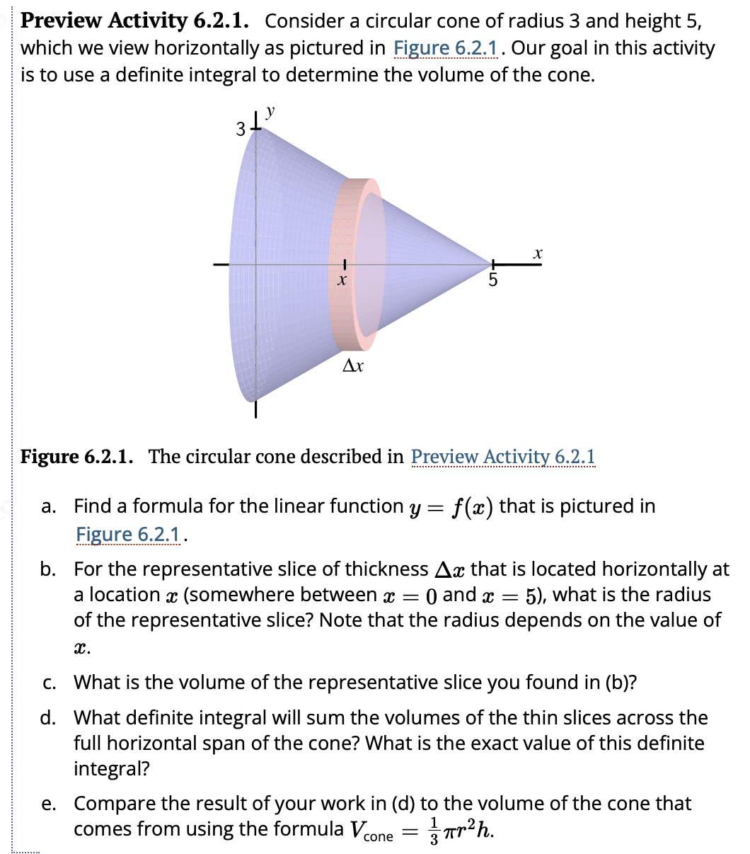 Solved Preview Activity 6.2.1. ﻿Consider a circular cone of | Chegg.com