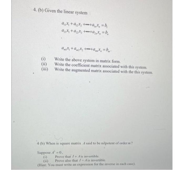 Solved 4. (b) Given the linear system | Chegg.com