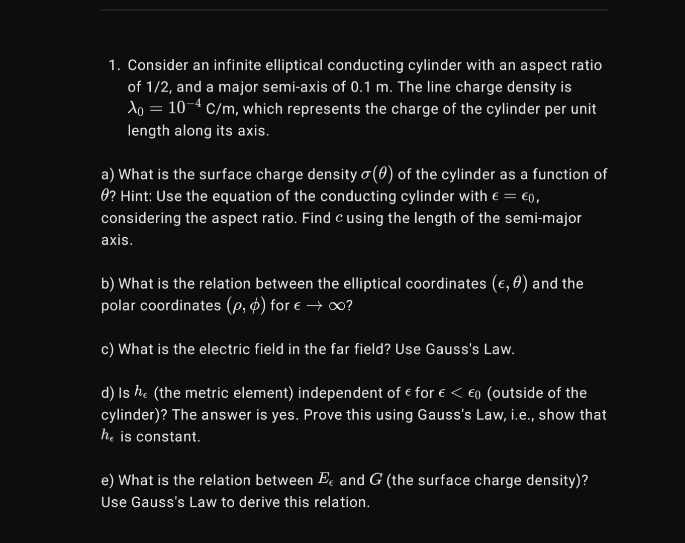 Solved Consider an infinite elliptical conducting cylinder | Chegg.com Solved Consider an infinite elliptical conducting cylinder | Chegg.com