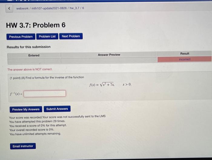 Solved webwork/mth 107-update2021-0826 / hw 3.7/6 HW 3.7: | Chegg.com
